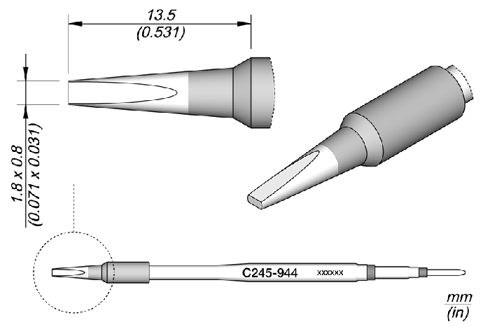 JBC Soldering - C245-944 Tip cartridge 1.6x0.6mm | Kaisertech Ltd